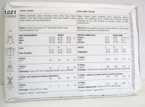 Simplicity Sewing Pattern 1221 1940s Vintage Misses' Aprons Uncut for ...