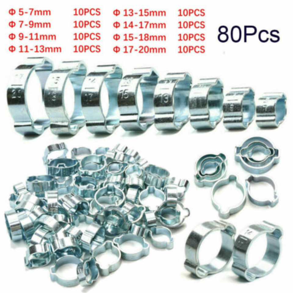 150X Double Ear Clamp O Clips Kit Crimp Air Silicone Petrol Water Fuel ...
