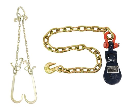 3" Snatch Block w/ Shackle Chain Anchor, 5/16" G70 V-Chain Bridle w/ 15 ...