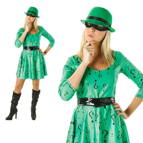 Licensed Ladies Riddler Costume Halloween Superhero Villain Fancy Dress ...