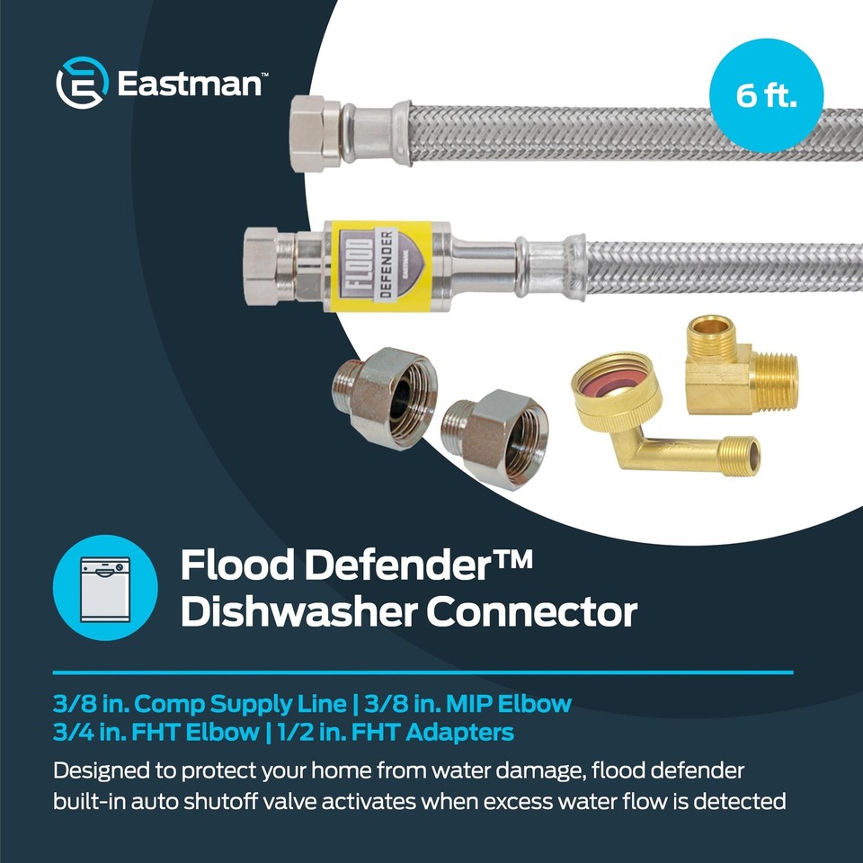 Eastman Flood Defender Dishwasher Installation Kit, 6 Foot Supply Line ...