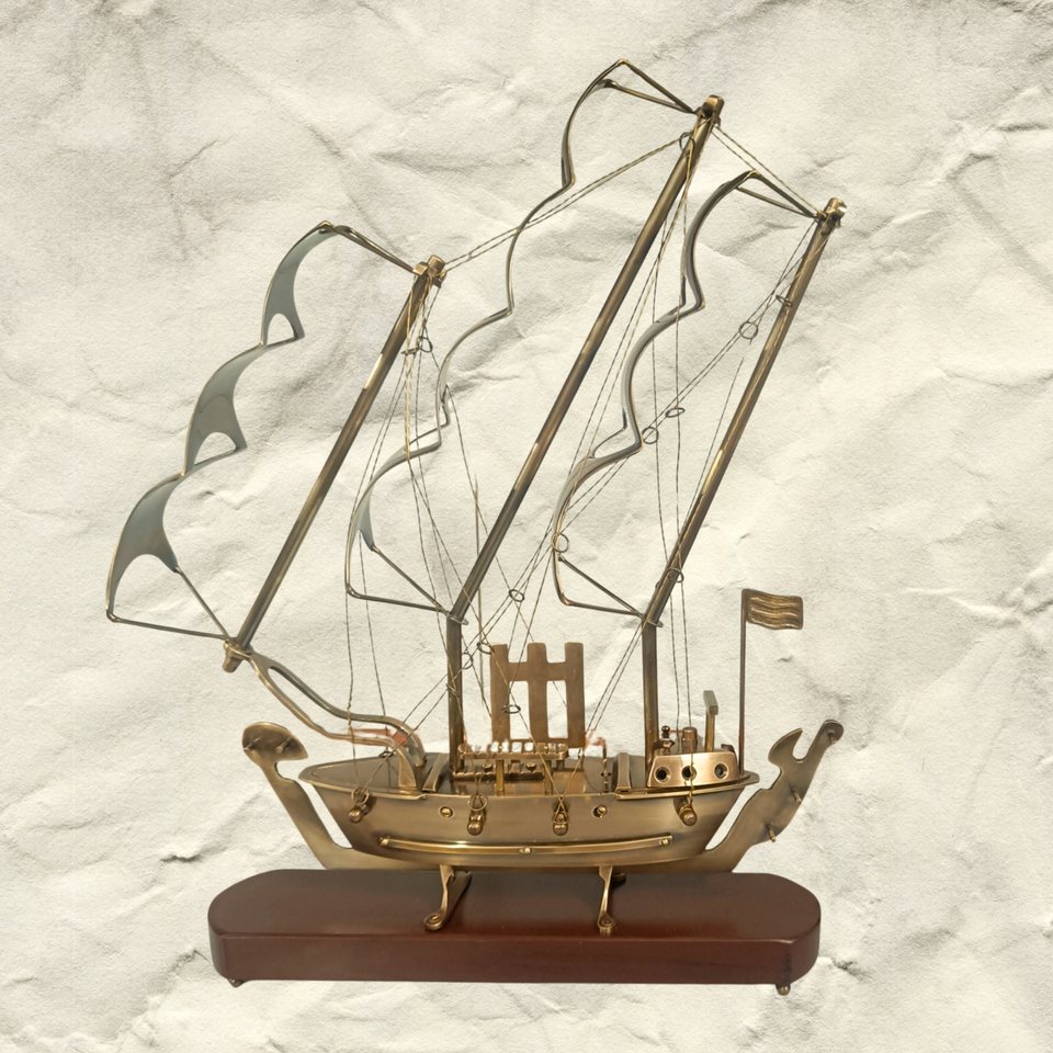 Brass Ship Model | 18" Tall Nautical Decor | Vintage Sailing Boat ...