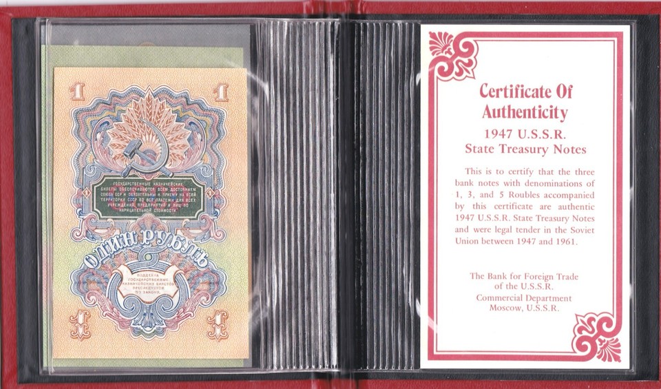 Soviet Union 1947 State Treasury Bank Note Album 1, 3, and 5 Ruble ...