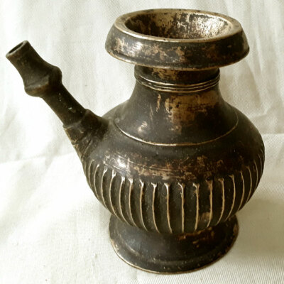 ANTIQUE NEWARI BRASS SACRED WINE POT SUPERB WORK 19THC BHAKTAPUR NEPAL ...
