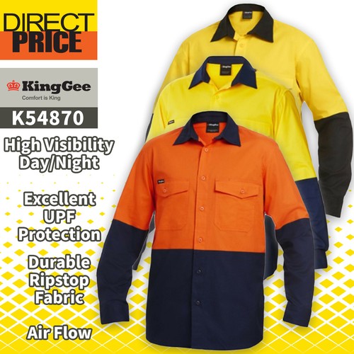 King Gee Ripstop Cotton Spliced Work Shirt WorkCool Wear Long Sleeve ...