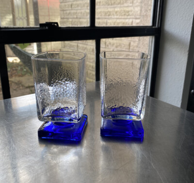 Set BORMIOLI ROCCO Ice TEXTURE COCKTAIL GLASS COBALT BLUE SQUARE FOOT 7 ...