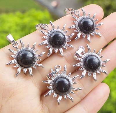 5pcs Natural Obsidian Gems stone Sun Pendants Magic Reiki Healing ...