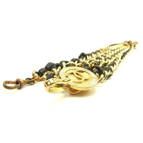 CHANEL BELT AUTH Coco chain CC Gold Medal Coin 91cm Vintage Leather ...