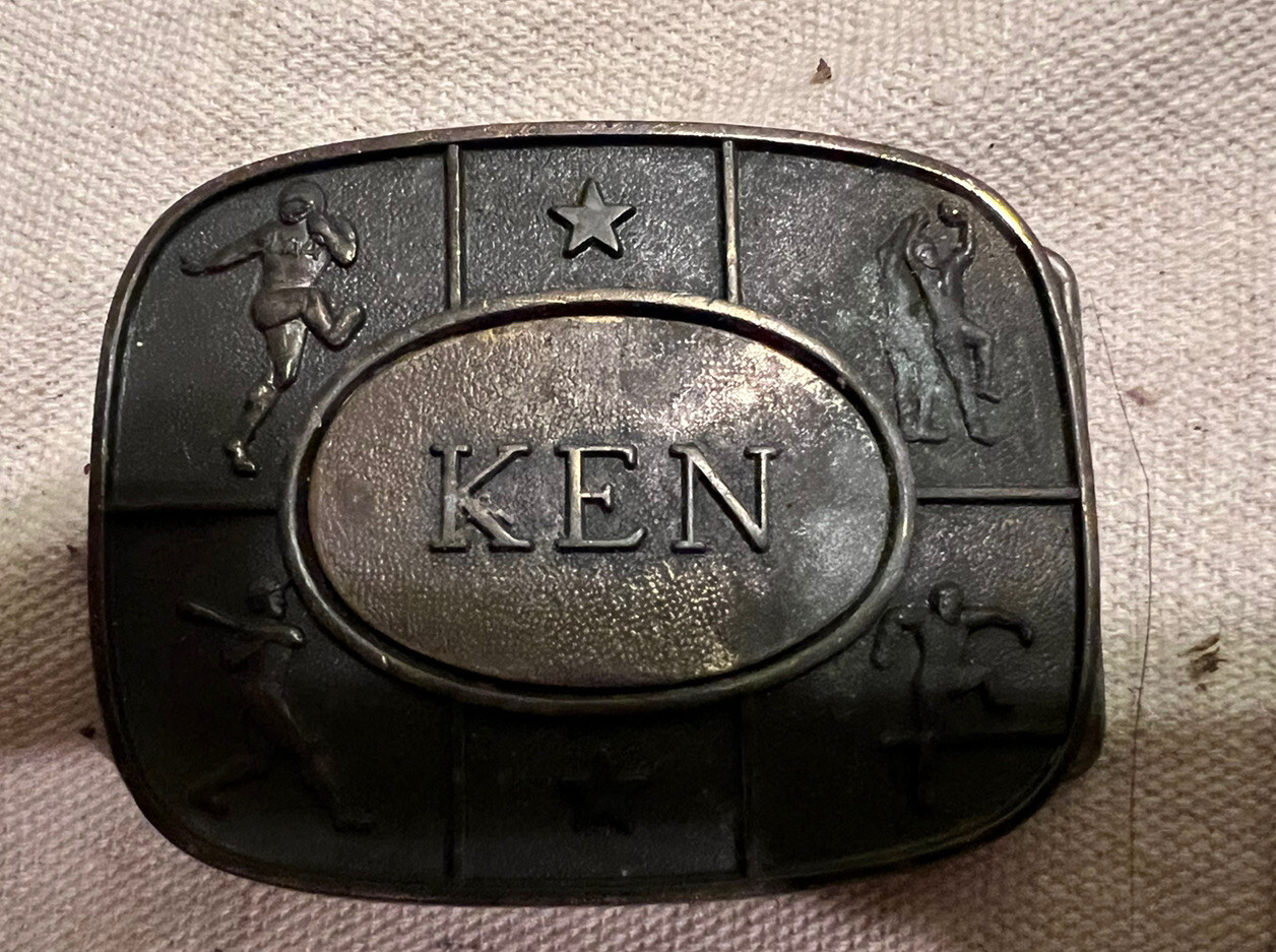 Vintage "KEN" Sports Theme Brass Belt Buckle 1977 The… - Gem