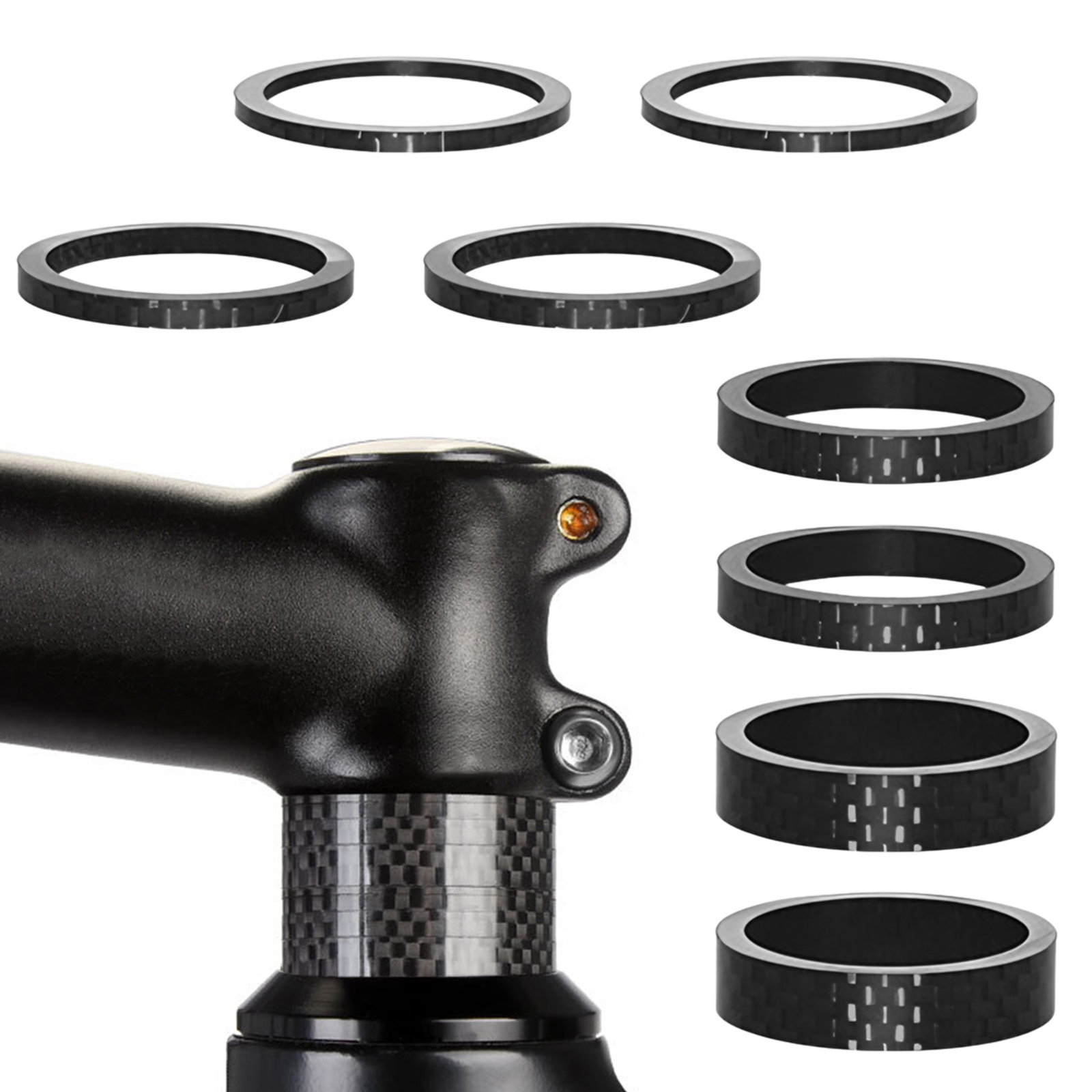 8pcs Bike Stem Spacer Cycling Headset For 1 1/8inch Road Bicycle Carbon ...