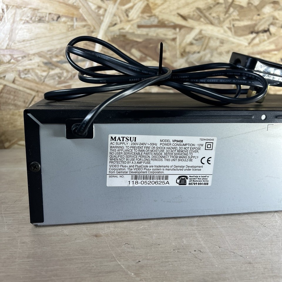 Matsui VP9408 VHS VCR Video Cassette Player Tape Recorder Unit Black NO ...