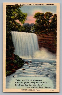Minneapolis Minnesota Minnehaha Falls Longfellow Poem Curt Teich ...