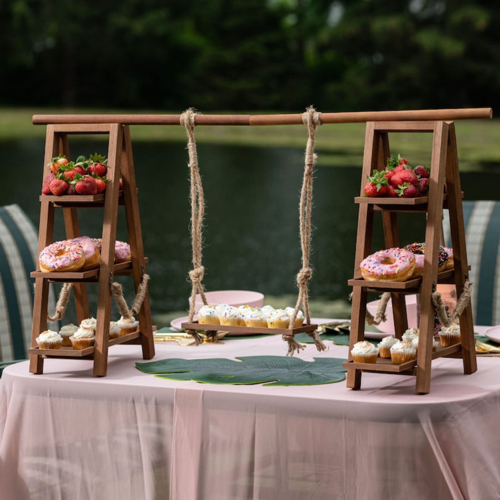 Double 3 Tier Display Stand + 3 Swing Dish, Party Cheese Dessert Food ...