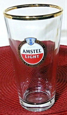 Amstel Light Beer Glass Gold Rim Heavy Pint Cup 16 oz | eBay