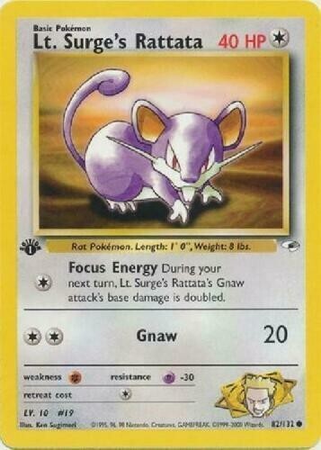 Lt. Surge's Rattata 82/132 1st Edition Gym Heroes Pokemon Card NM | eBay