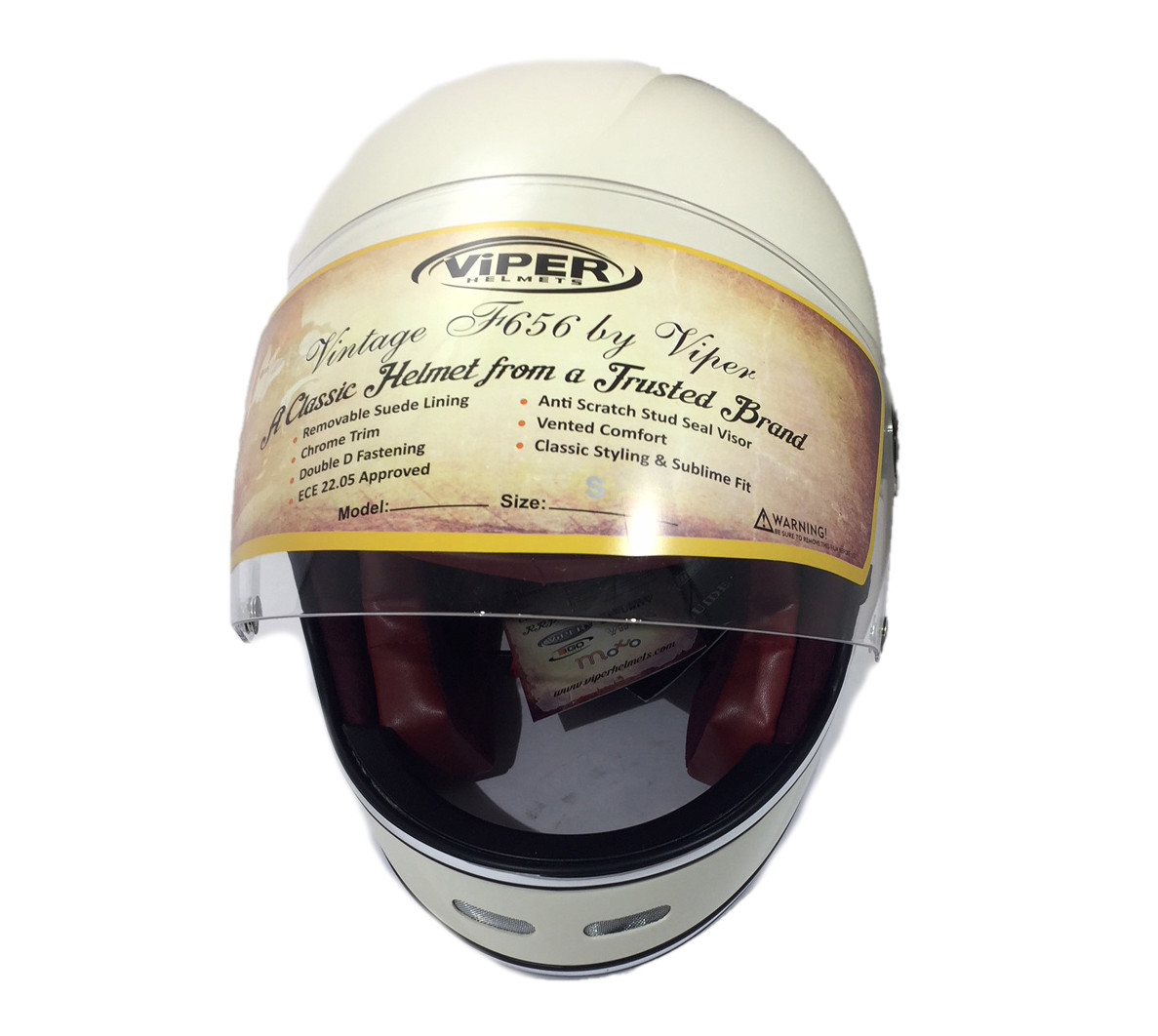 Viper F656 Vintage Retro Style Motorcycle Crash Helmet Fibreglass Cream ...