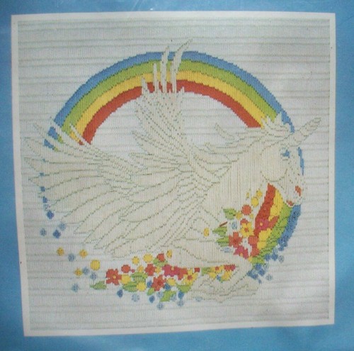 80's Unicorn and Rainbow wool long stitch needlepoint kit | eBay