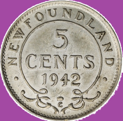 1942 Canada Newfoundland SILVER Five Cents Coin Nickel NICE GRADE 5 ...