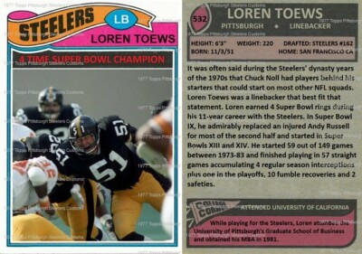Loren Toews Pittsburgh Steelers 1977 Custom Card | eBay