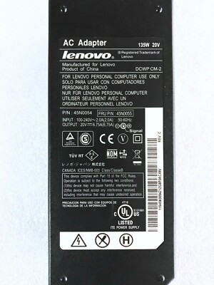 Genuine Original Lenovo ThinkPad 135W 20V W510 520 T520 AC Power ...
