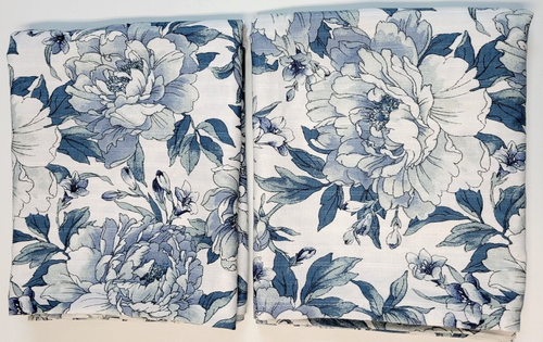 2 Waverly Floral Garden Flowers 62" x 51" Pair Lot Steel Blue White ...