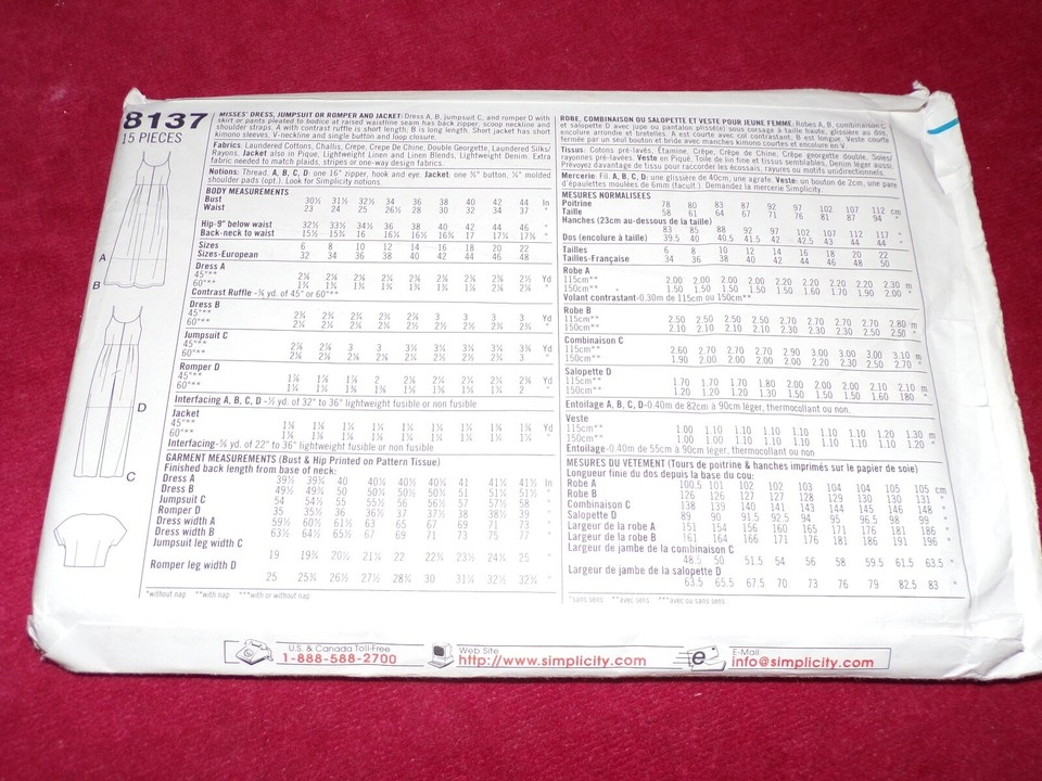 🌼 SIMPLICITY #8137 - LADIES SUMMER DRESS - ROMPER & JACKET PATTERN 6-10 FF | eBay