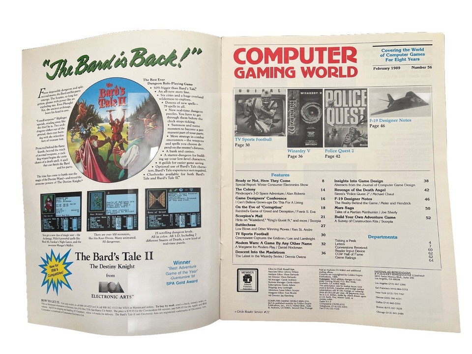 Computer Gaming World PC Game Magazine #56 Feb 1989 The Game Behind The ...