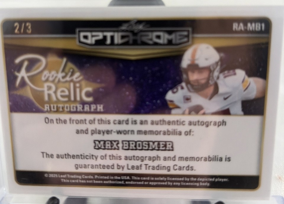 MAX BROSMER 2025 LEAF OPTICHROME ROOKIE RELIC 3 COLOR PATCH AUTO RC ️2 ...