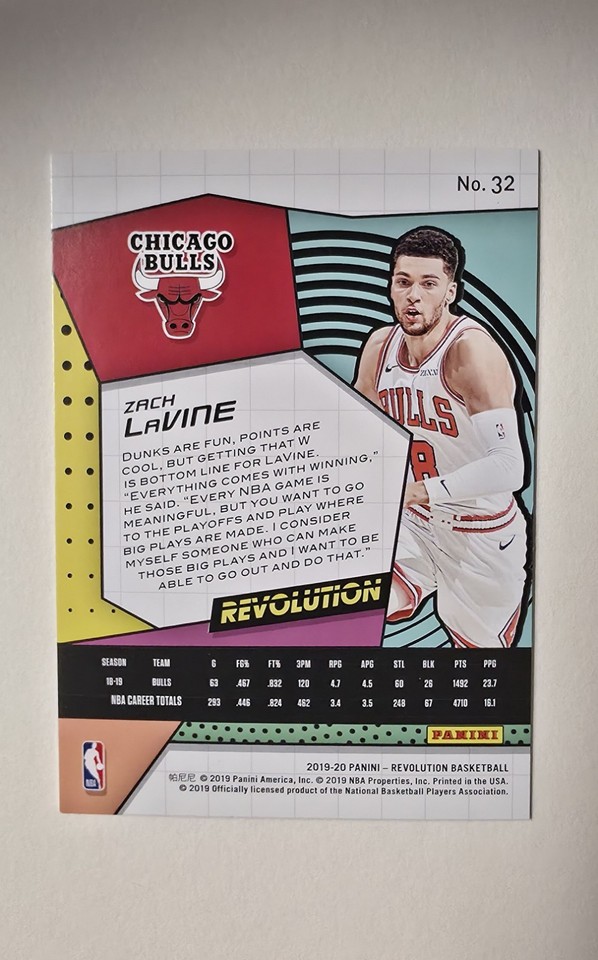 19-20 Panini Revolution Zach LaVine Basketball Card Chicago Bulls Kings ...