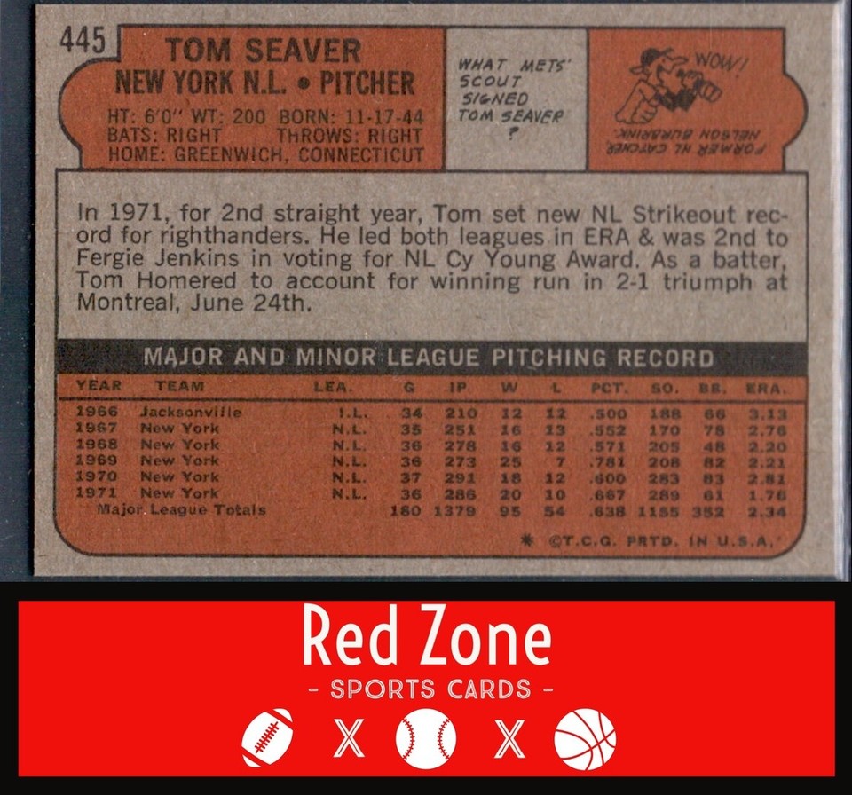 1972 Topps - #445 Tom Seaver EX+. HOF | eBay