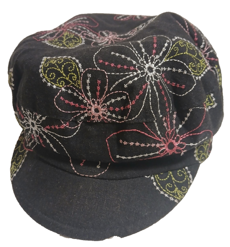 2nd Wear Newsboy Cap with Colorful Floral Embroidery One of a Kind | eBay