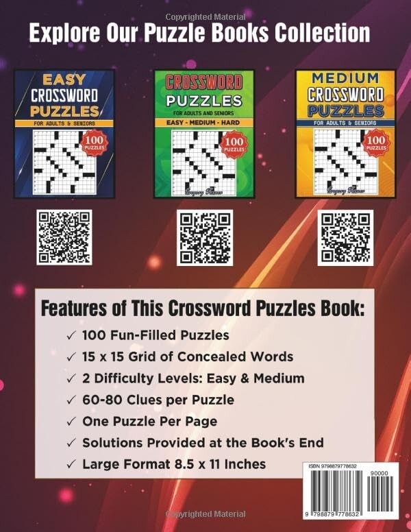 Easy to Medium Crossword Puzzle Book for Adults and Seniors - 100 ...