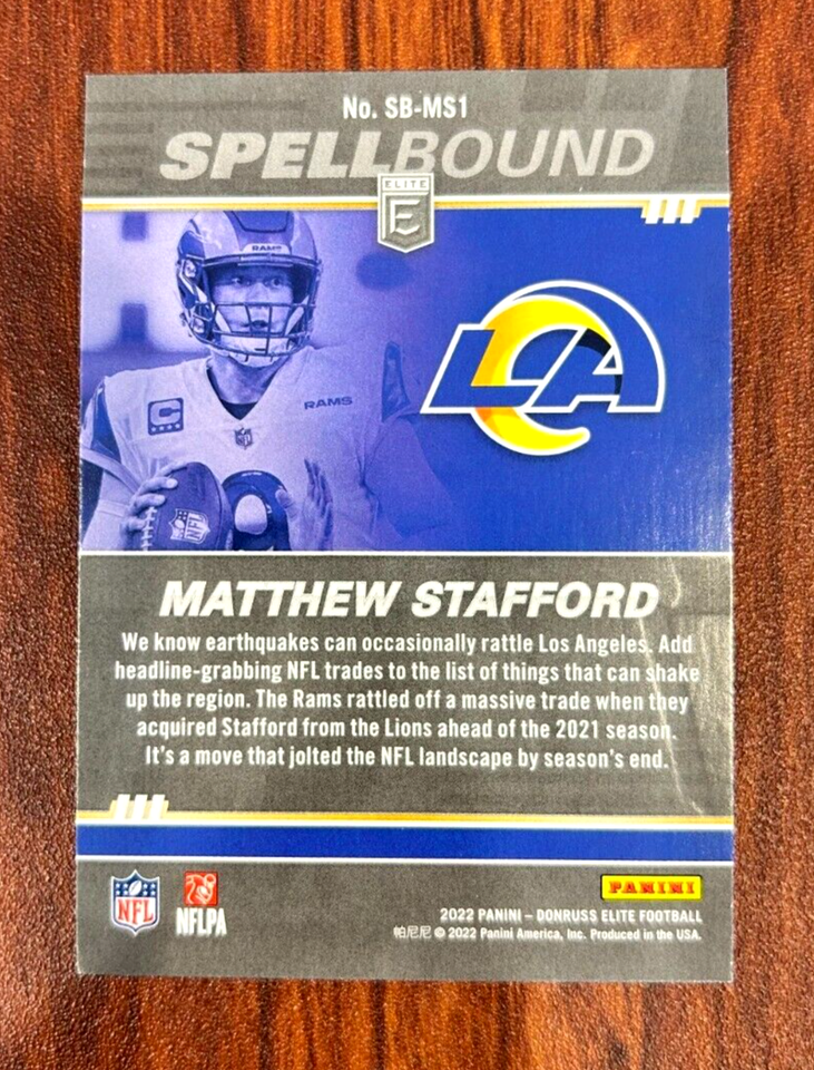 2022 Donruss Elite MATTHEW STAFFORD SPELLBOUND S Green Parallel SB-MS1 ...