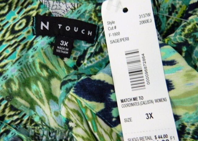 N Touch Women Plus 1x 2x 3x Green Sage Tunic Top Blouse Shirt Patchwork ...