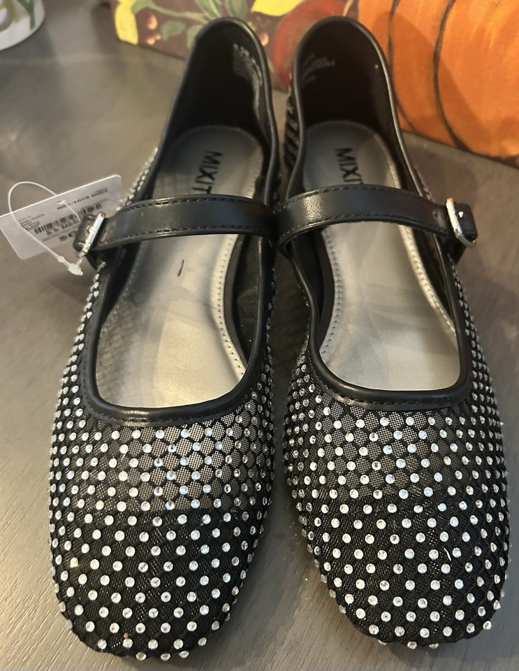 Mixit Women’s Mary Jane Shoe Startle Ballet Black Rhinestone Flats 8.5 ...