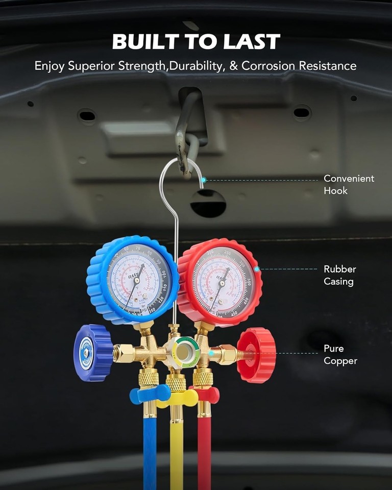 AC Gauges, AC Manifold Gauge Set for R134a R12 R502 Refrigerant, 3 Way ...