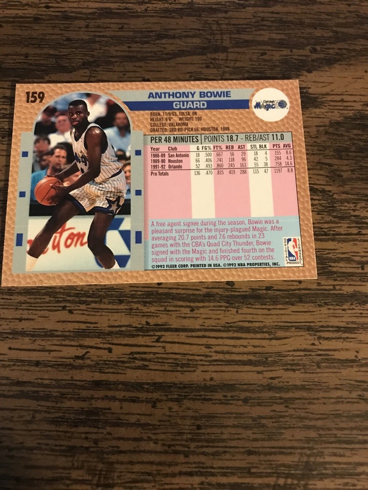 Anthony Bowie, G, Orlando Magic, Fleer '92-93, #159 | eBay