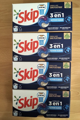 Lot LESSIVE SKIP 4 X 26 = 104 Capsules 3 en 1 ACTIVE CLEAN Pack Doses ...