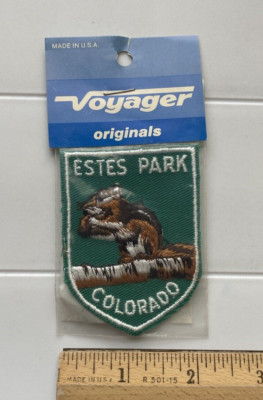 NIP Estes Park Colorado Chipmunk Eating Souvenir Voyager Green Patch ...