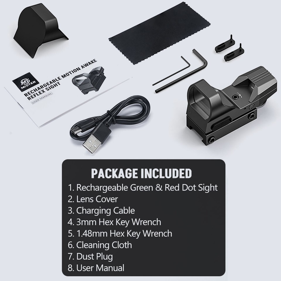 MidTen Motion Awake Green Red Dot Sight Rechargeable RefIex Sight 4 ...