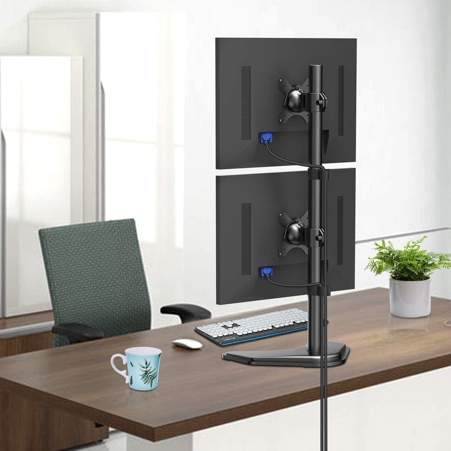 Dual Monitor Stand Vertical Stack Screen Free-Standing Holder LCD Desk ...