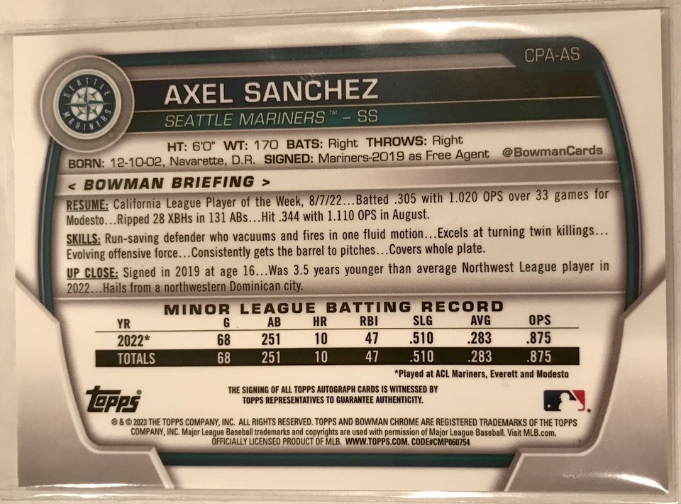 AXEL SANCHEZ 2023 BOWMAN CHROME 1ST BOWMAN AUTO #CPA-AS | eBay