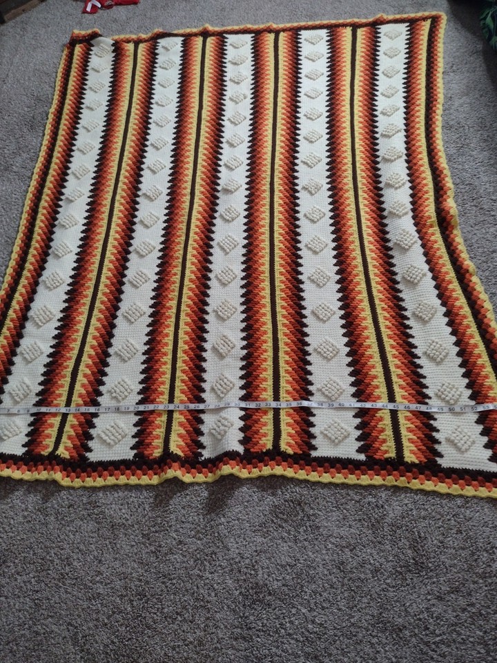 Handmade Aztec Crocheted Afghan Throw Blanket 57x72 Orange Yellow Brown ...