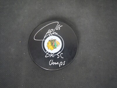 ANDREW SHAW SIGNED BLACKHAWKS TEAM PUCK INSCRIBED 2X SC CHAMPS BECKETT ...