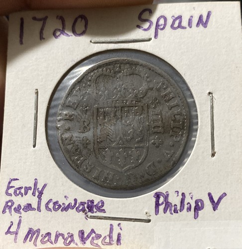 1720 Barcelona SPAIN King FELIPE V Philip Early Release 4 Maravedes ...