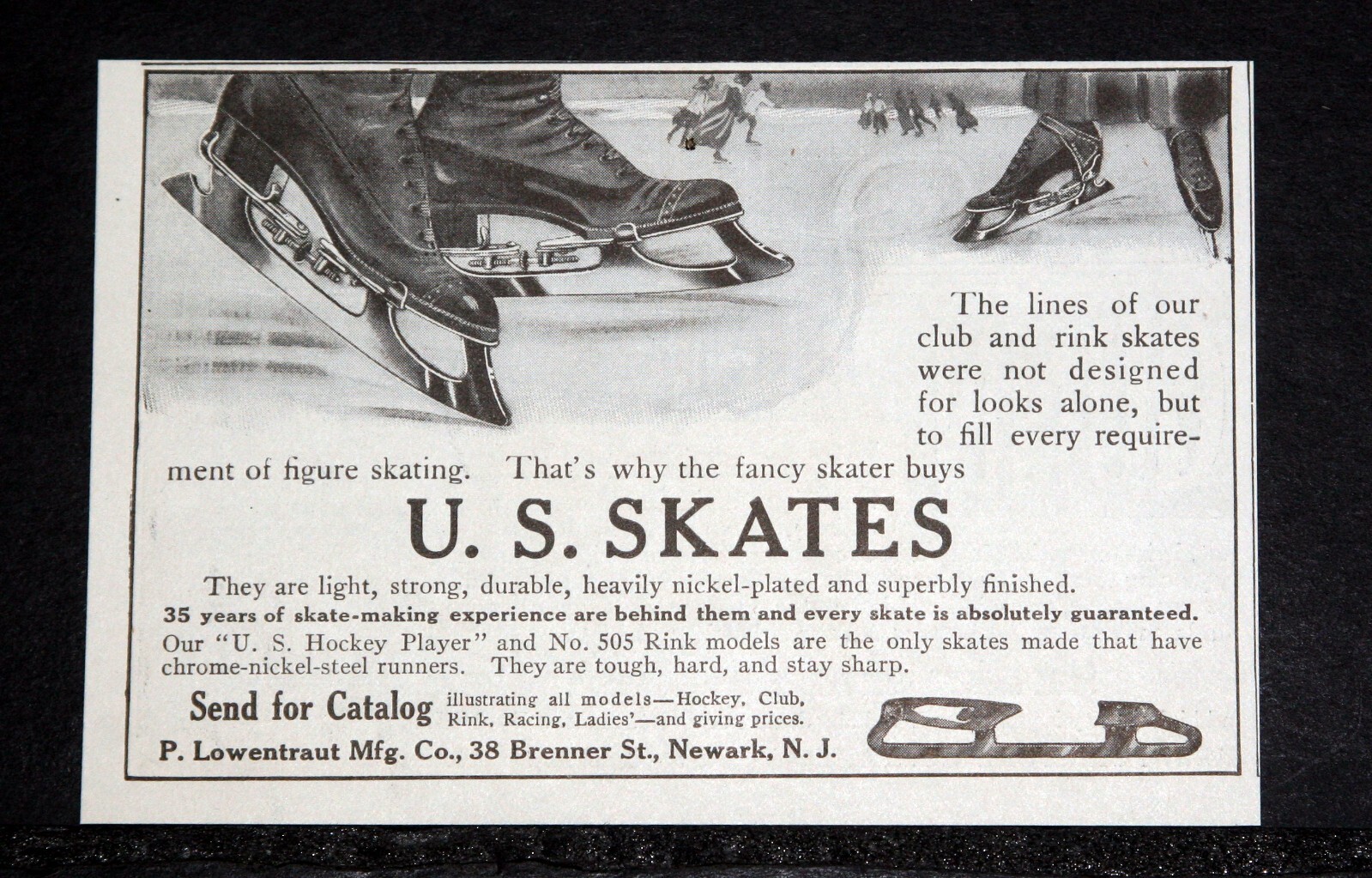 1912 OLD MAGAZINE PRINT AD, U.S. ICE SKATES, HOCKEY PLAYER & NO. 505 ...