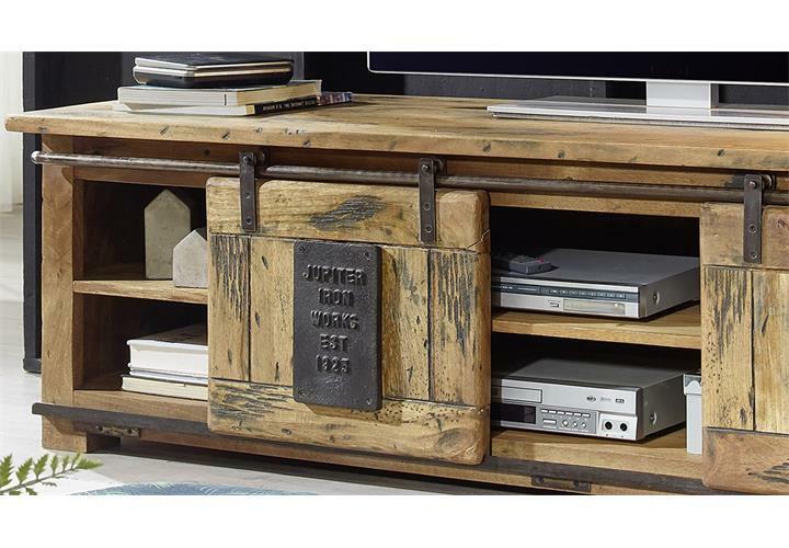 Lowboard Mangoholz Gingo lackiert Eisen rustikal TV-Board 2 Rolltüren ...