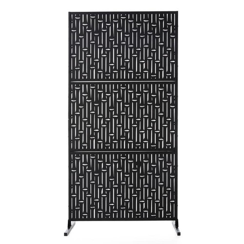 71.50In. H Black Galvanized Steel Bamboo Pattern Privacy Screen Fence ...
