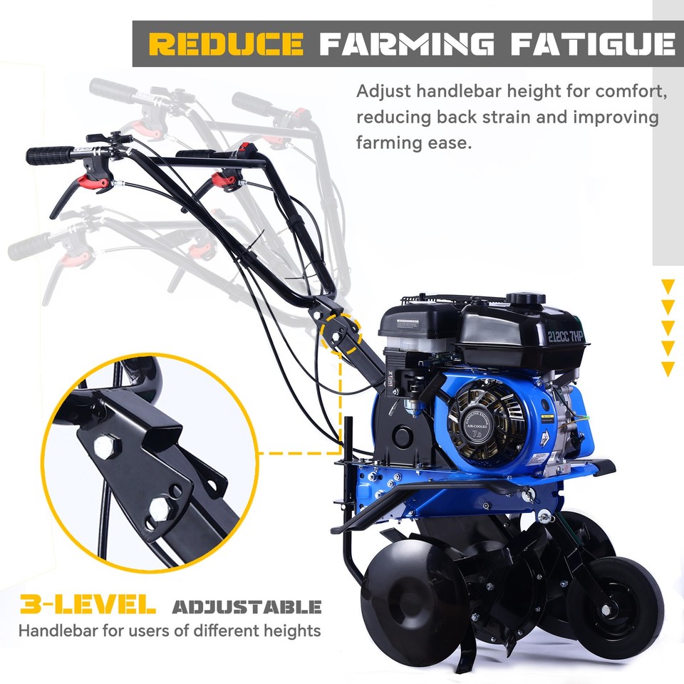 Tiller Cultivator 212CC Gas Powered 4 STROKE 7HP Rototiller Garden Farm ...