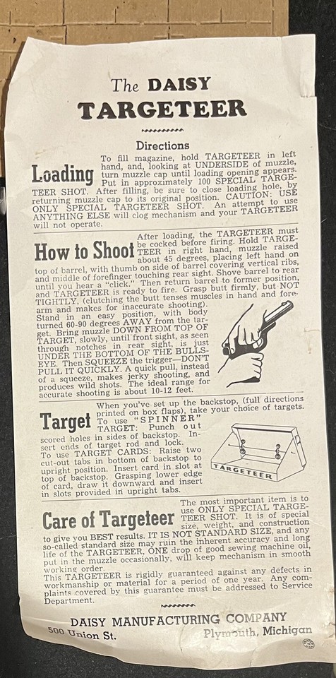 Vintage Daisy 118 Targeteer Special BB Pistol - Box, BBS, Button ...